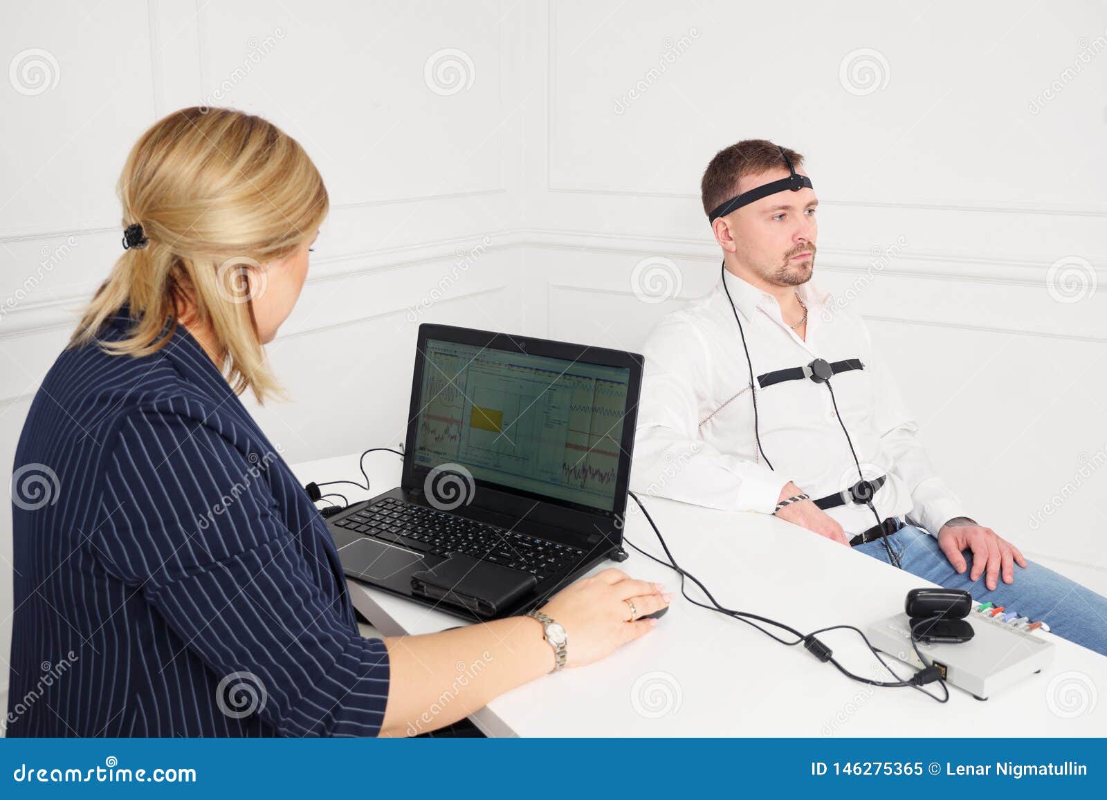 Businessman Sits for a Lie Detector Examination Stock Image - Image of ...