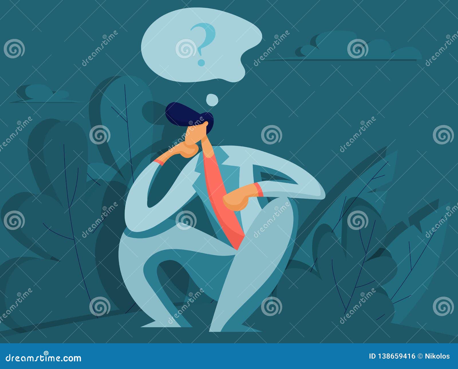 Businessman Sits Pondering Problem Stock Vector - Illustration of ...