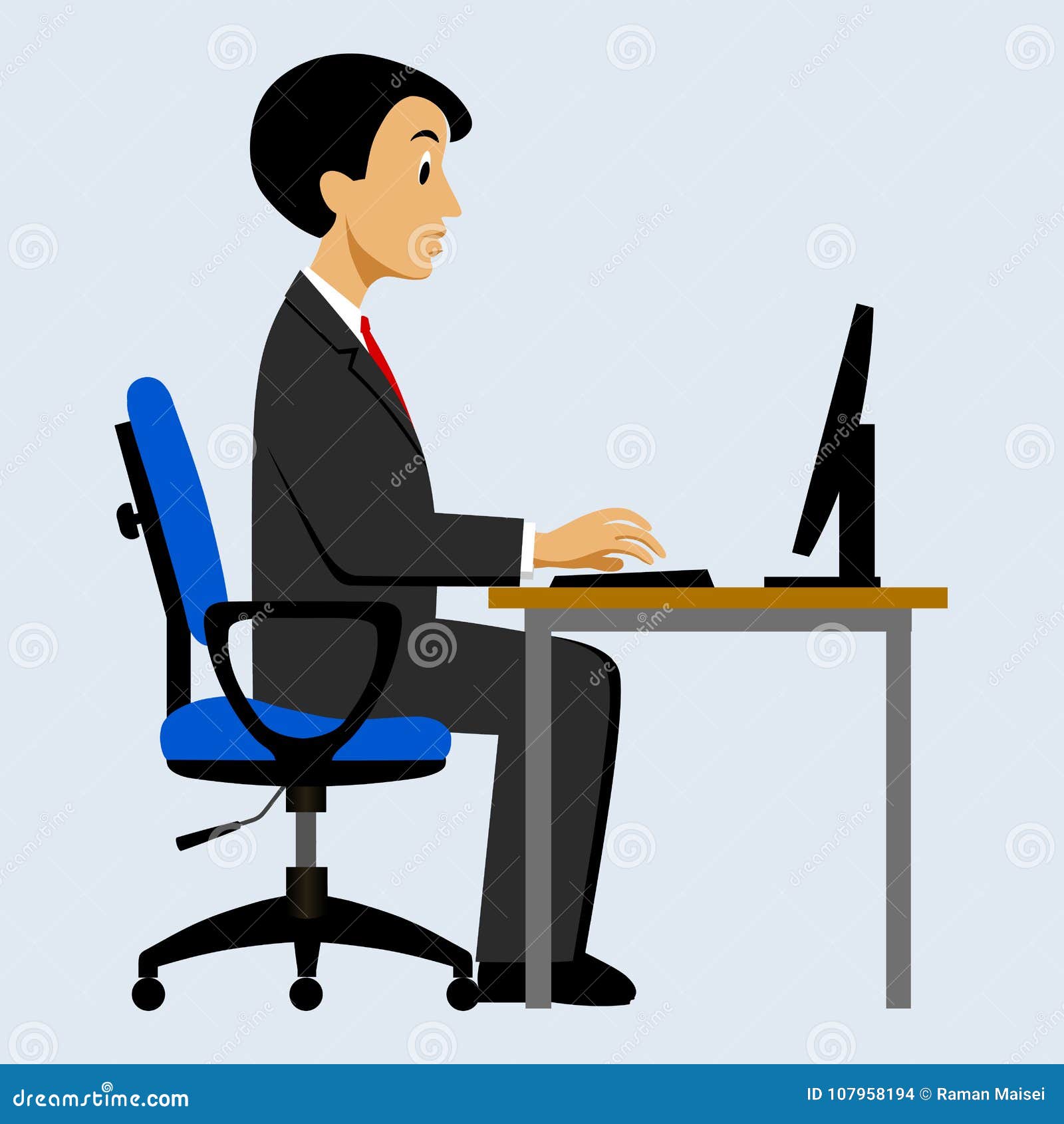 Businessman Sitting at the Computer in the Office Stock Vector ...