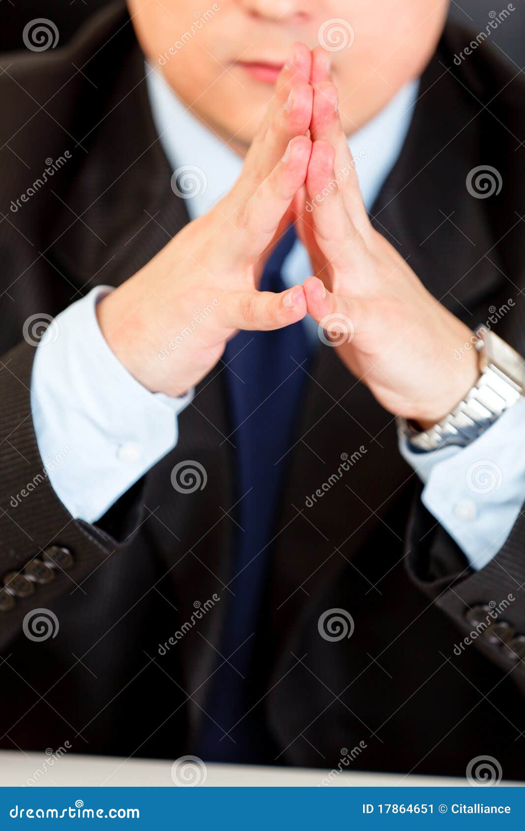 Businessman Sitting at Desk. Close-up on Hands. Stock Image - Image of ...