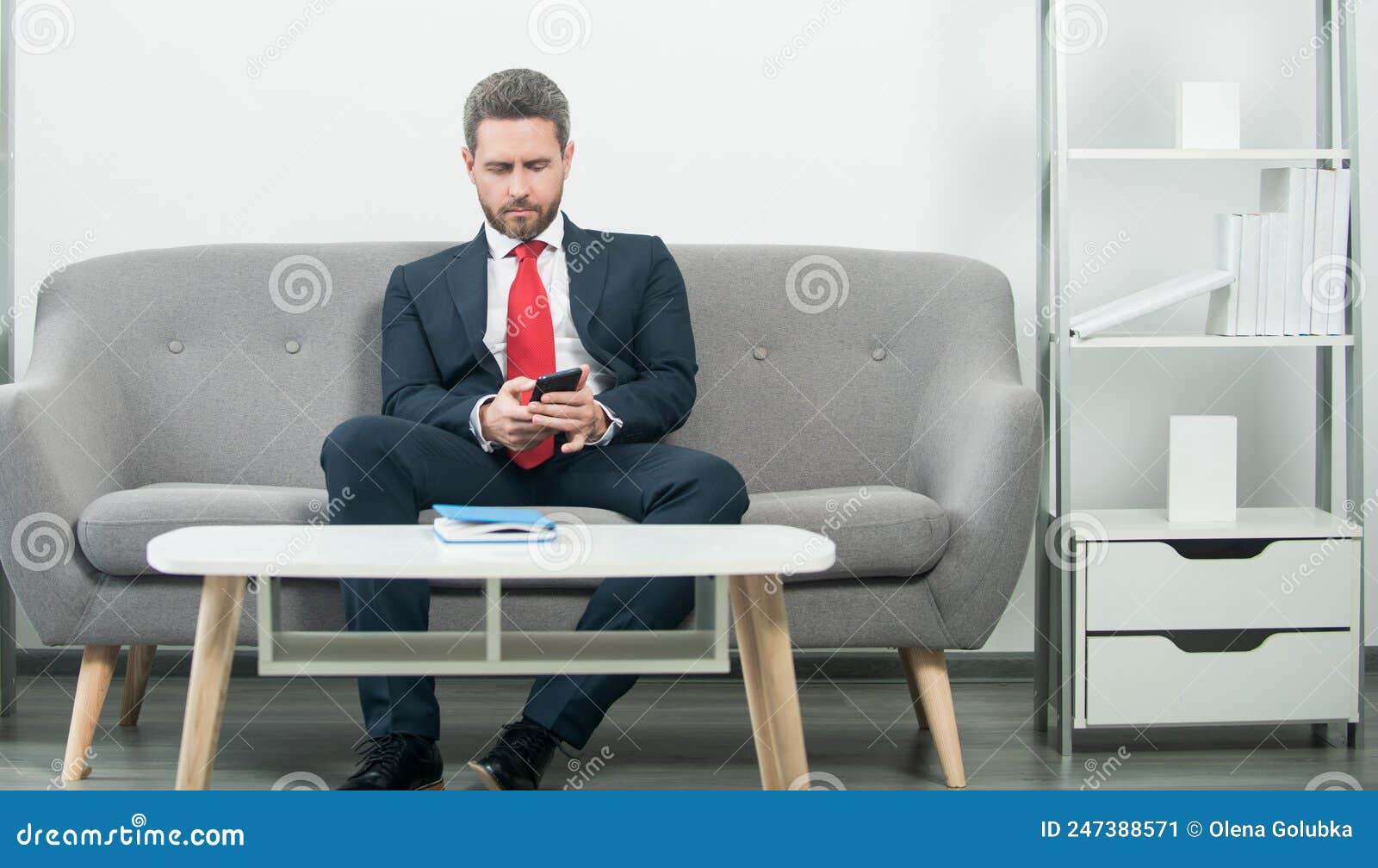 Businessman Sitting in Office and Chat on Phone Stock Image - Image of ...