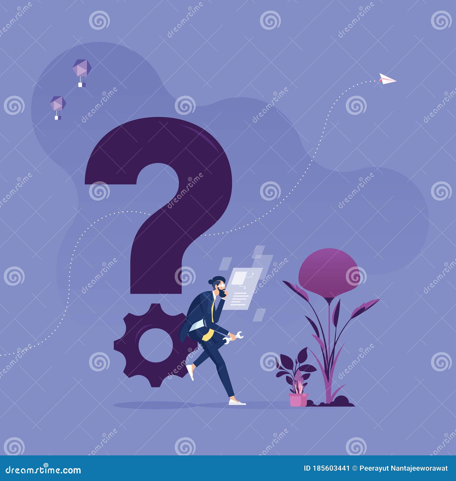 Businessman Sitting on a Question Mark, Thinking and Solution Seeking ...