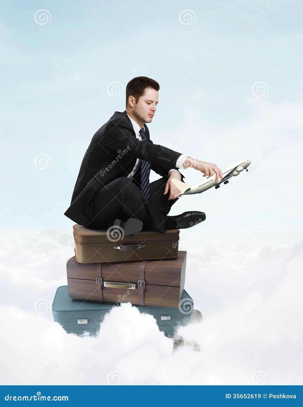 Businessman Sitting on Suitcase Stock Image - Image of hand, beauty ...