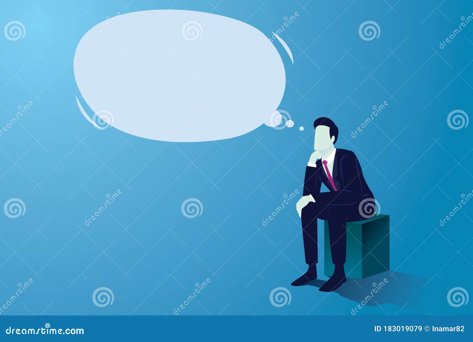 Businessman Sitting and Thinking with Big Empty Dream Speech Bubble ...