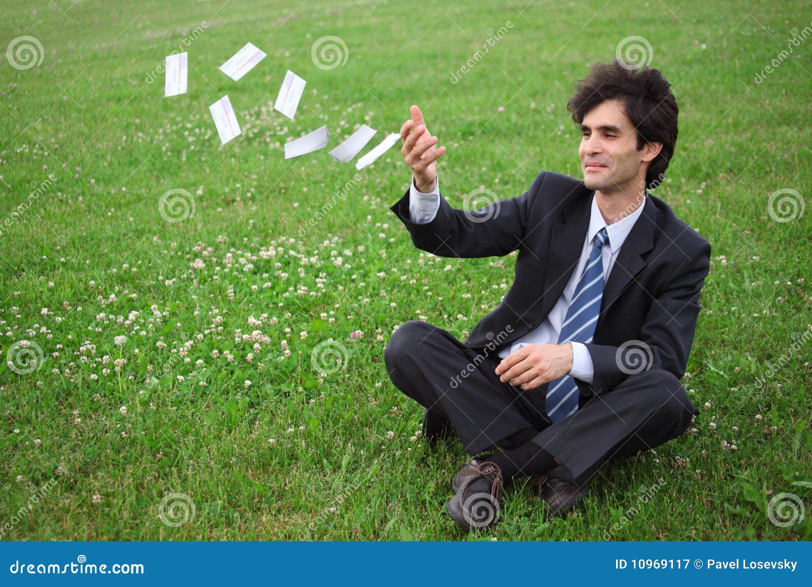 Businessman Sitting and Throwing Paper Cards Stock Image - Image of ...