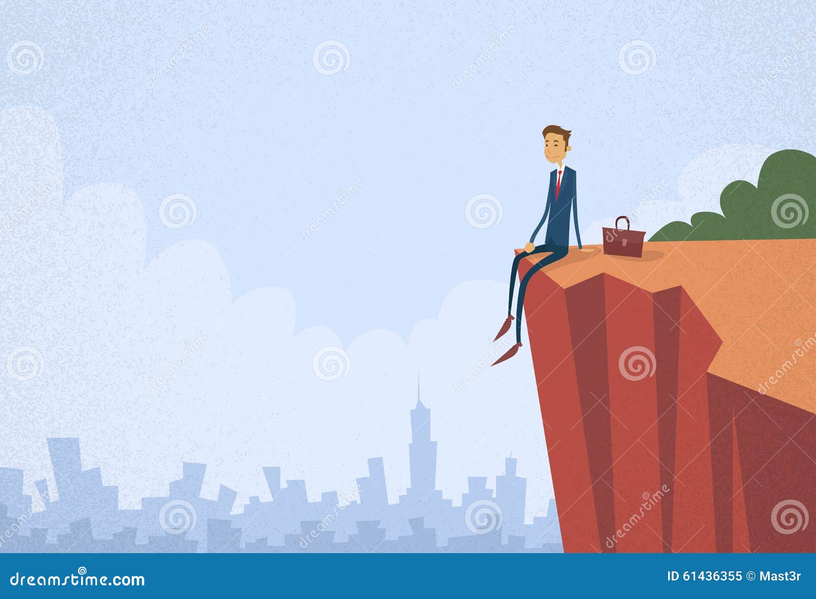Businessman Sitting Top Cliff Rock Mountain Stock Vector - Illustration ...