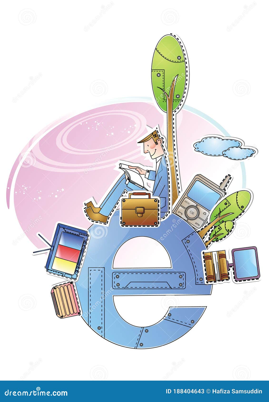 Businessman Sitting Under the Tree. Vector Illustration Decorative ...