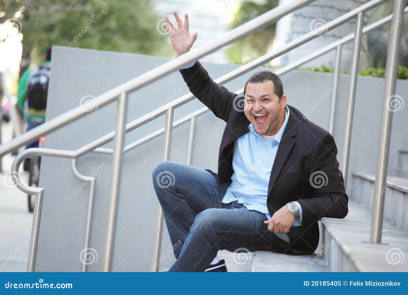 Businessman Sitting and Waving Stock Image - Image of latino, business ...