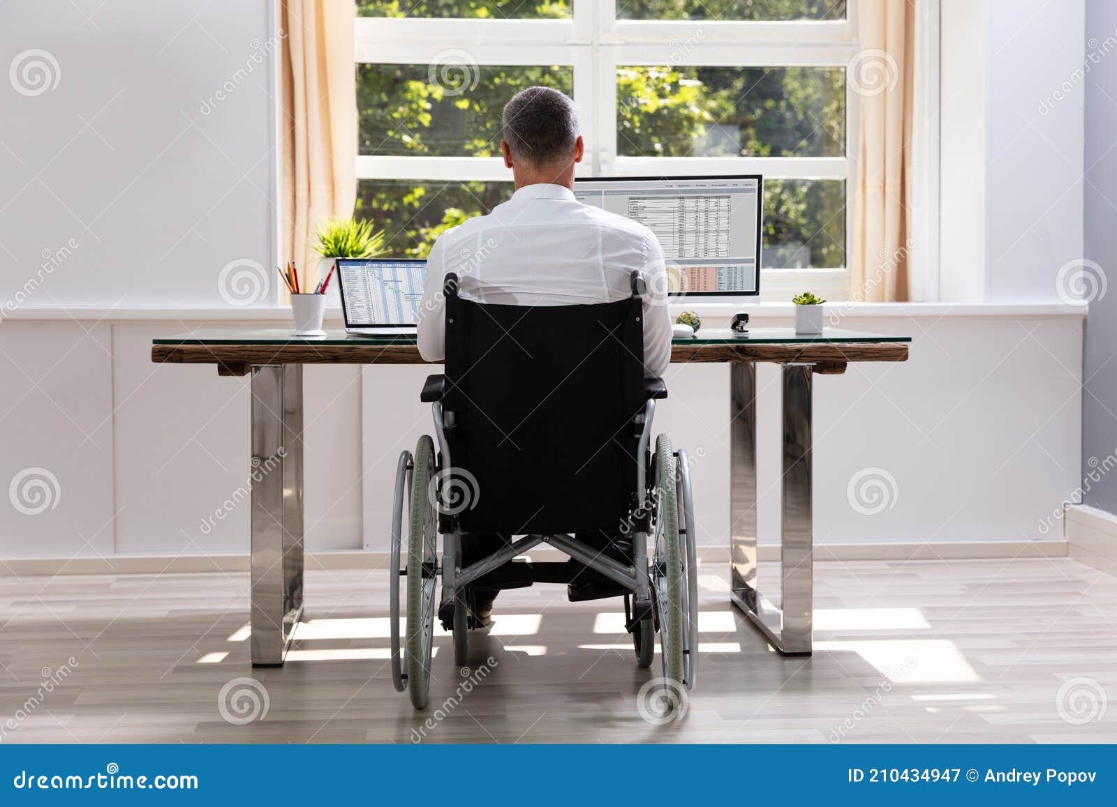 Businessman Sitting on Wheelchair and Using Computer Stock Image ...