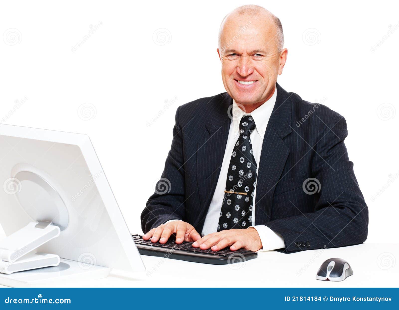 Businessman Sitting in Workplace and Smiling Stock Photo - Image of ...