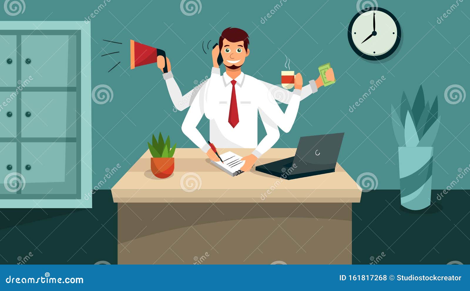 Businessman with Six Hands Doing Multitasking Hard Work Metaphor by Six ...