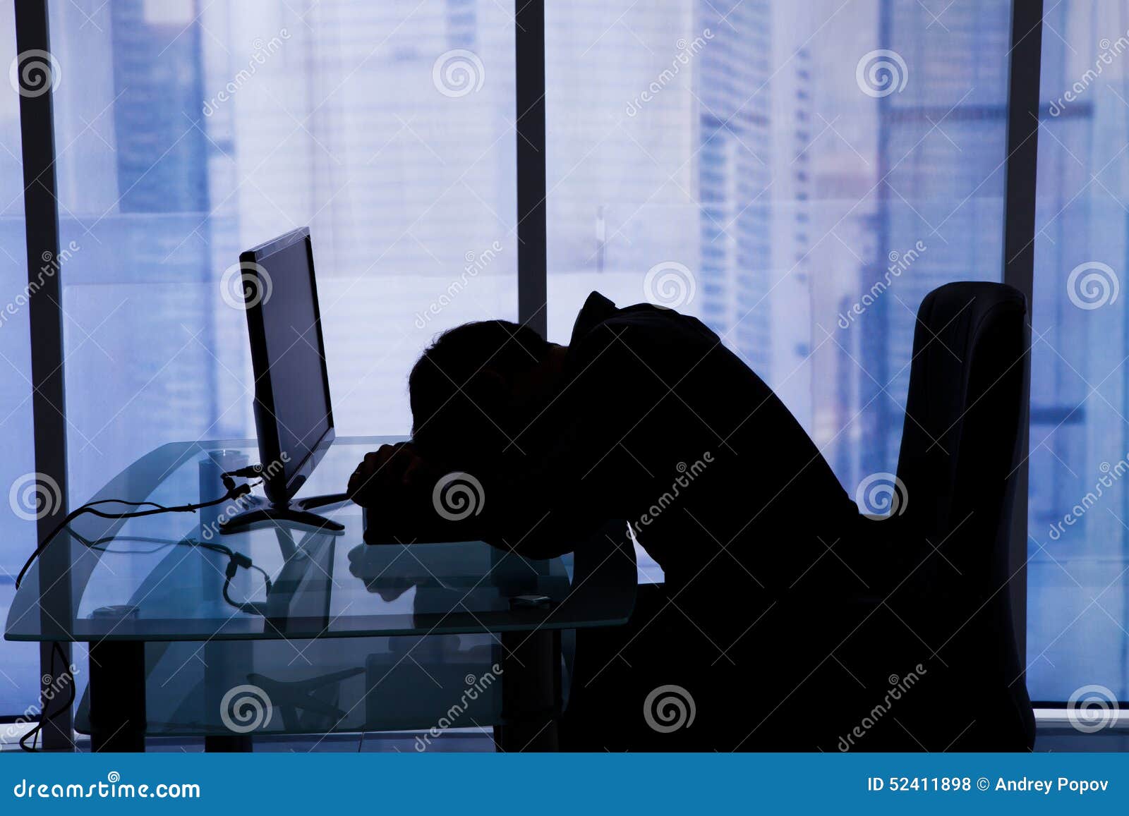Businessman Sleeping at Computer Desk in Office Stock Photo - Image of ...