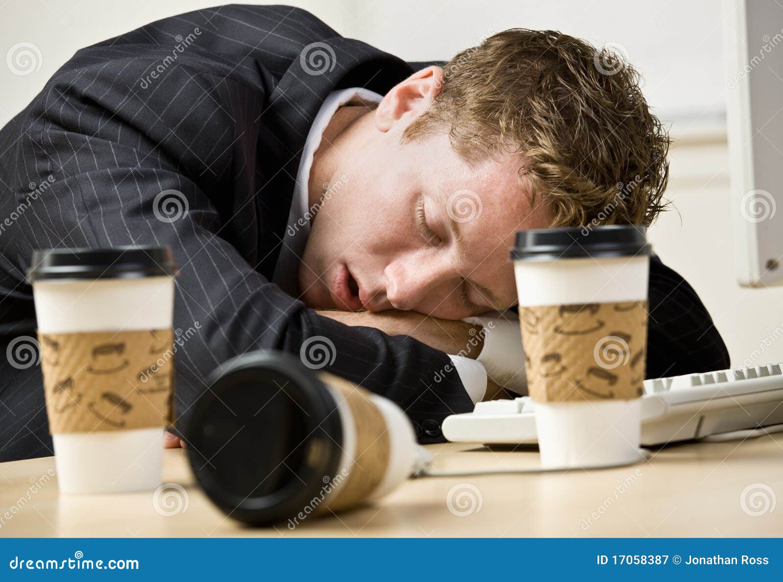 Businessman Sleeping at Desk Stock Image - Image of exhaustion ...