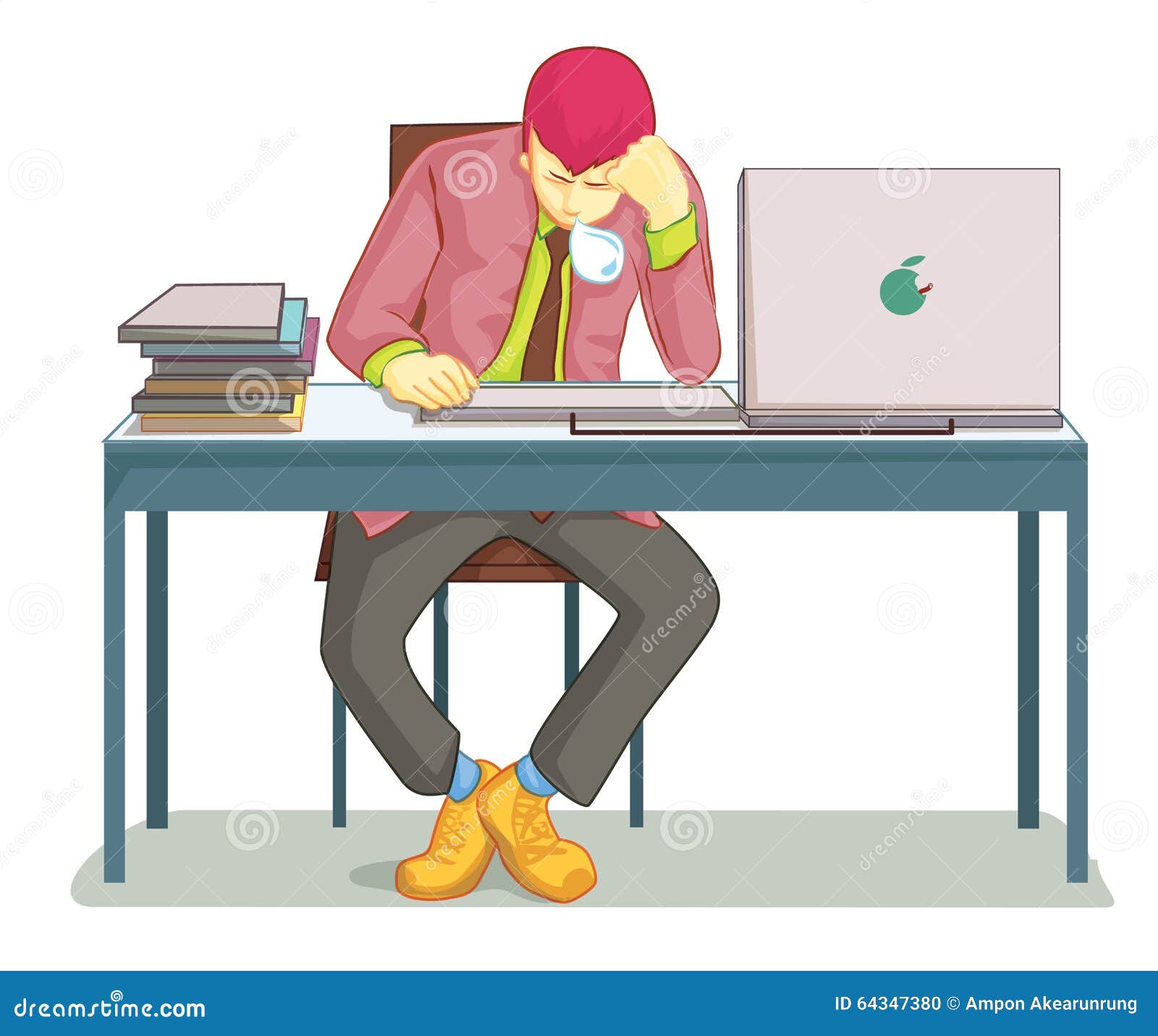 Man Sleeping At His Computer Cartoon Vector | CartoonDealer.com #70302519