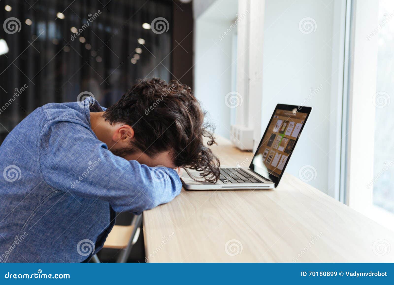 Businessman Sleeping at the Table with Laptop Computer Stock Image ...