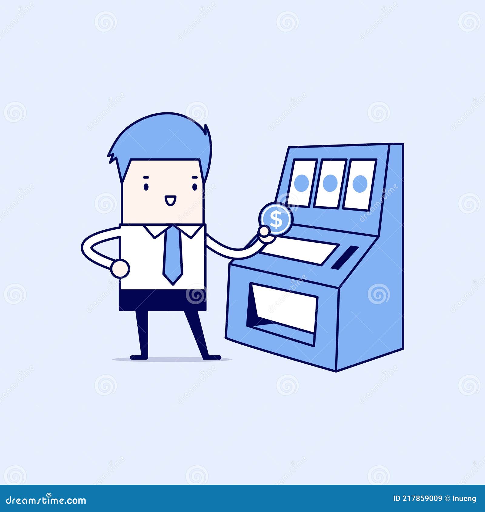 Businessman with Slot Machine. Cartoon Character Thin Line Style Vector ...