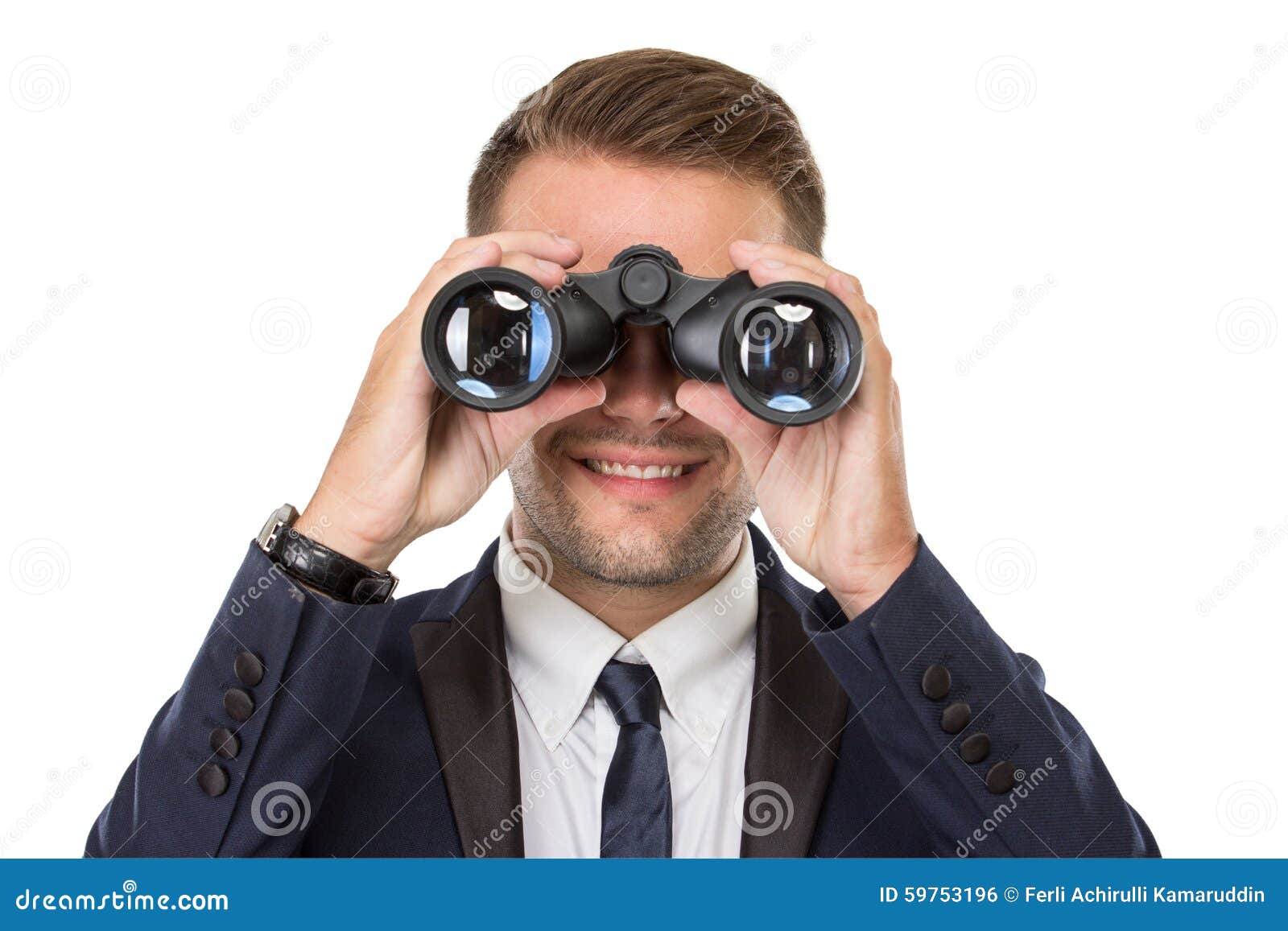 Businessman Smiling while Using a Binocular Stock Photo - Image of ...