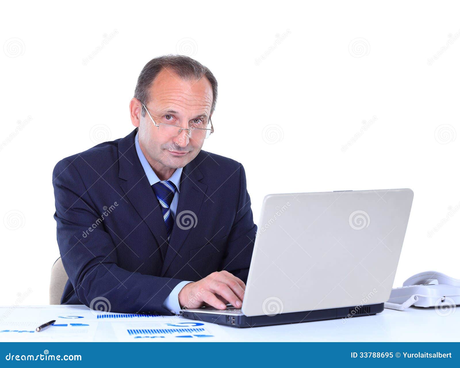 Businessman Smiling while Working Stock Image - Image of clipboard ...