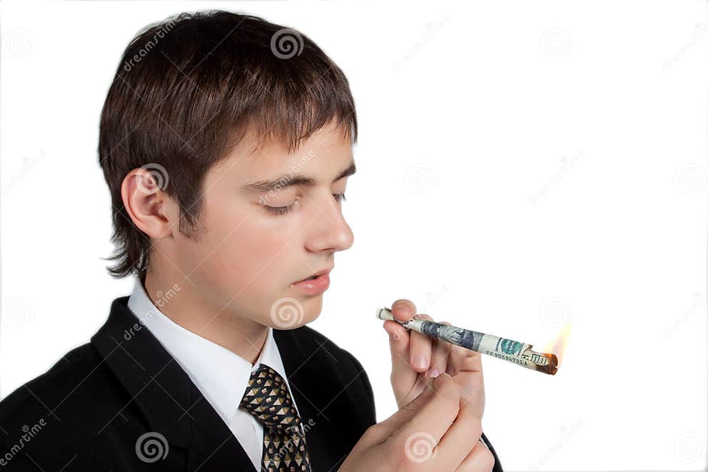 Businessman is Smoking Dollar. Stock Image - Image of businessman, tear ...