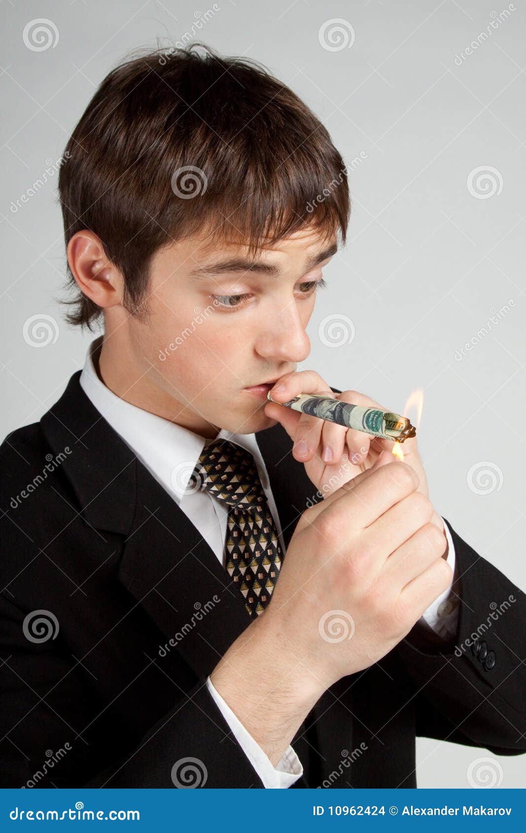 Businessman is Smoking Dollar. Stock Photo - Image of crisis, light ...