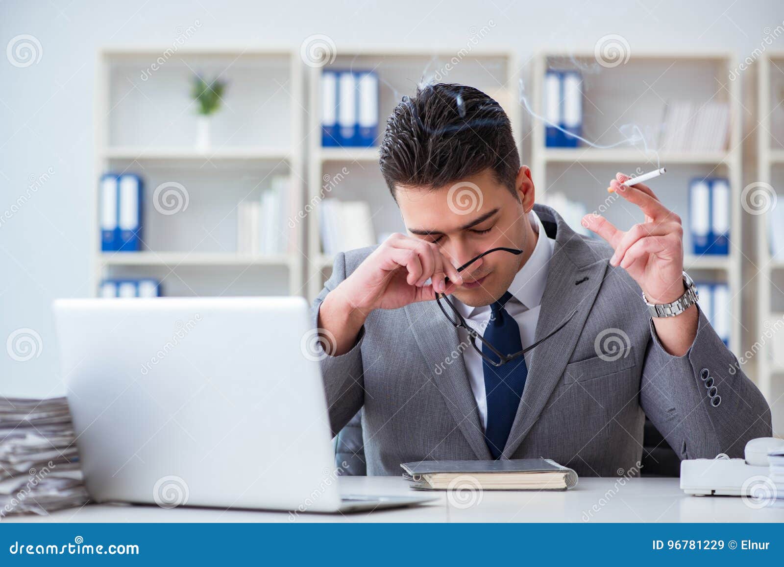 The Businessman Smoking in Office at Work Stock Image - Image of ...
