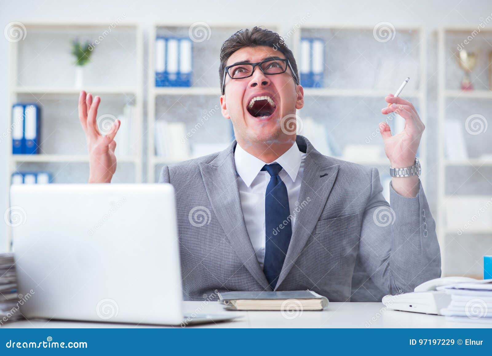 The Businessman Smoking in Office at Work Stock Image - Image of ...