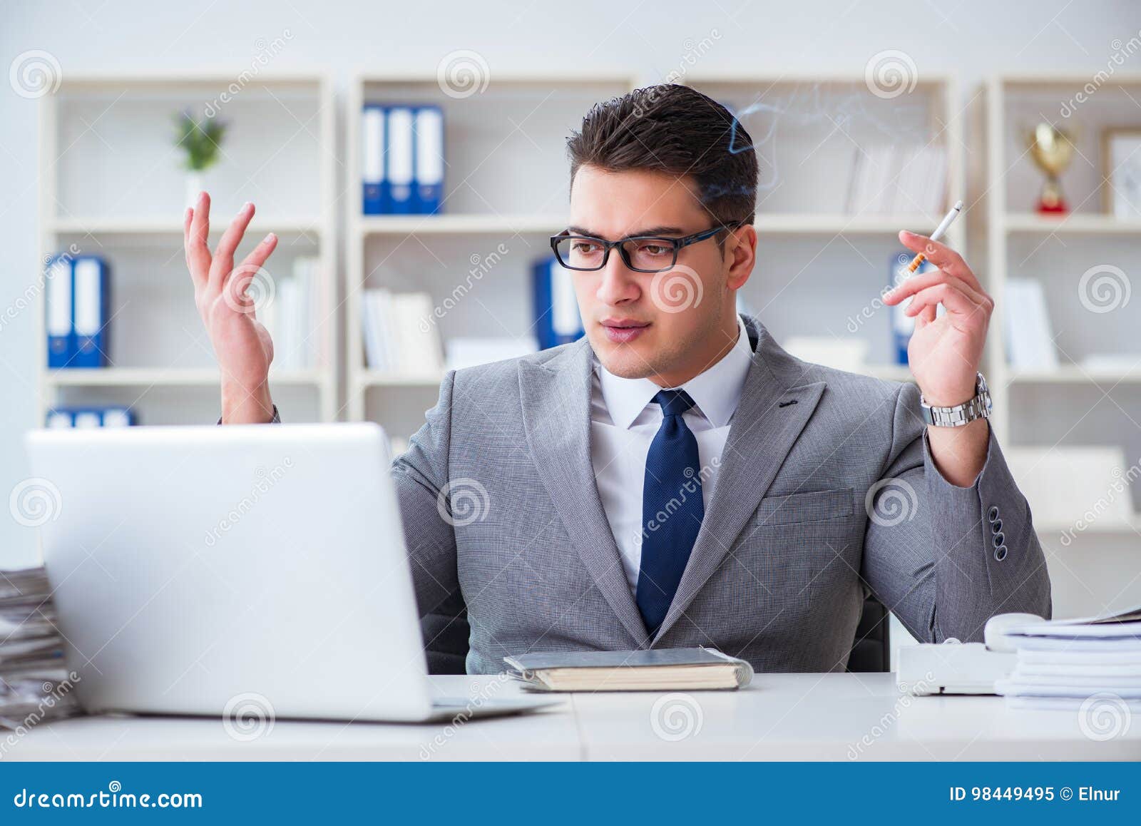 The Businessman Smoking in Office at Work Stock Image - Image of smoker ...