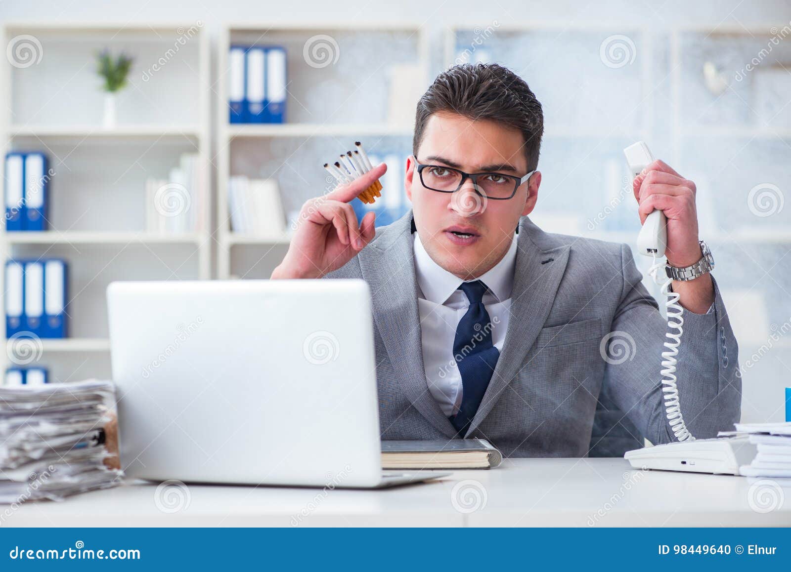 The Businessman Smoking in Office at Work Stock Photo - Image of habit ...