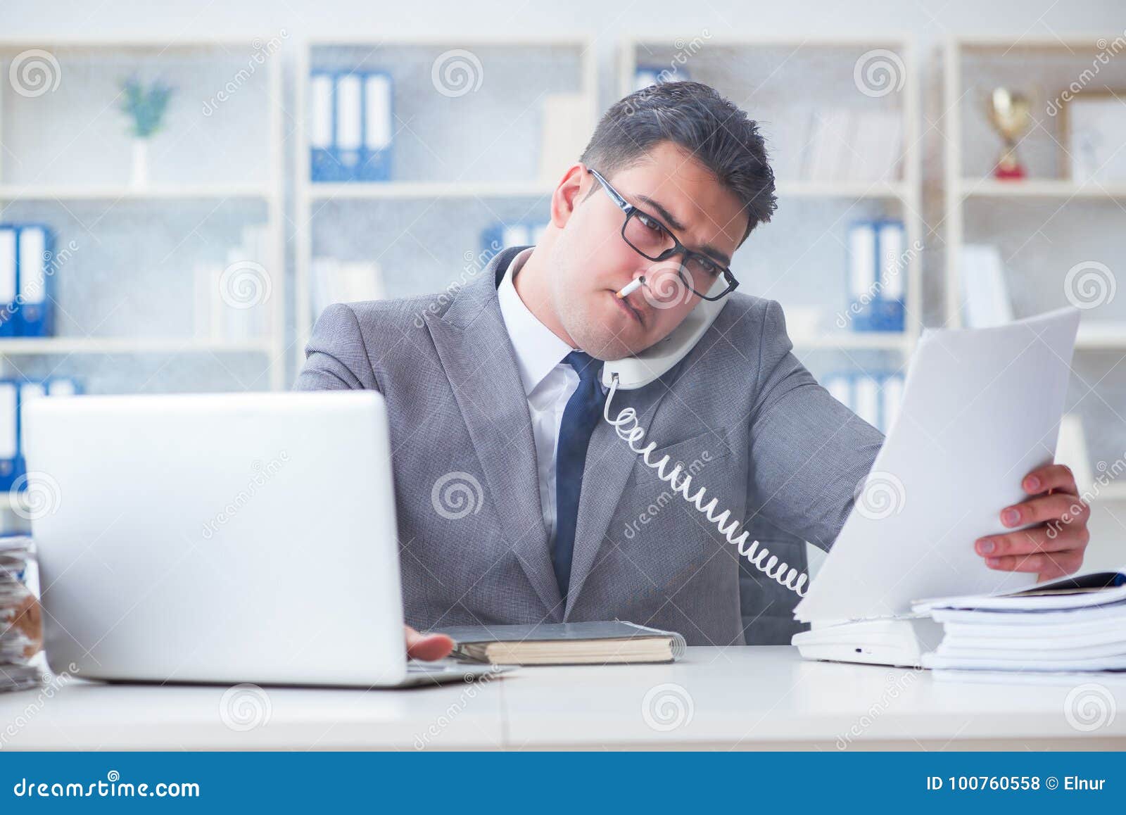 The Businessman Smoking in Office at Work Stock Photo - Image of ...