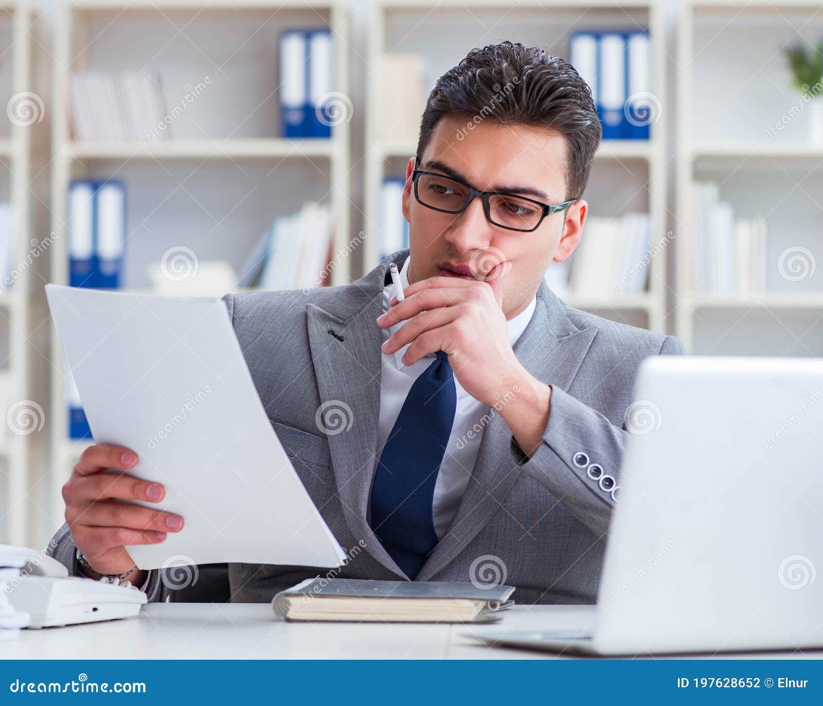 Businessman Smoking in Office at Work Stock Photo - Image of smoke ...