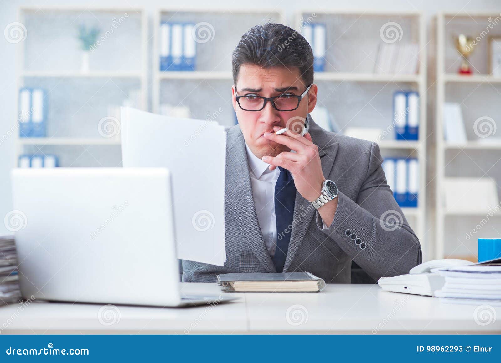 The Businessman Smoking in Office at Work Stock Image - Image of ...