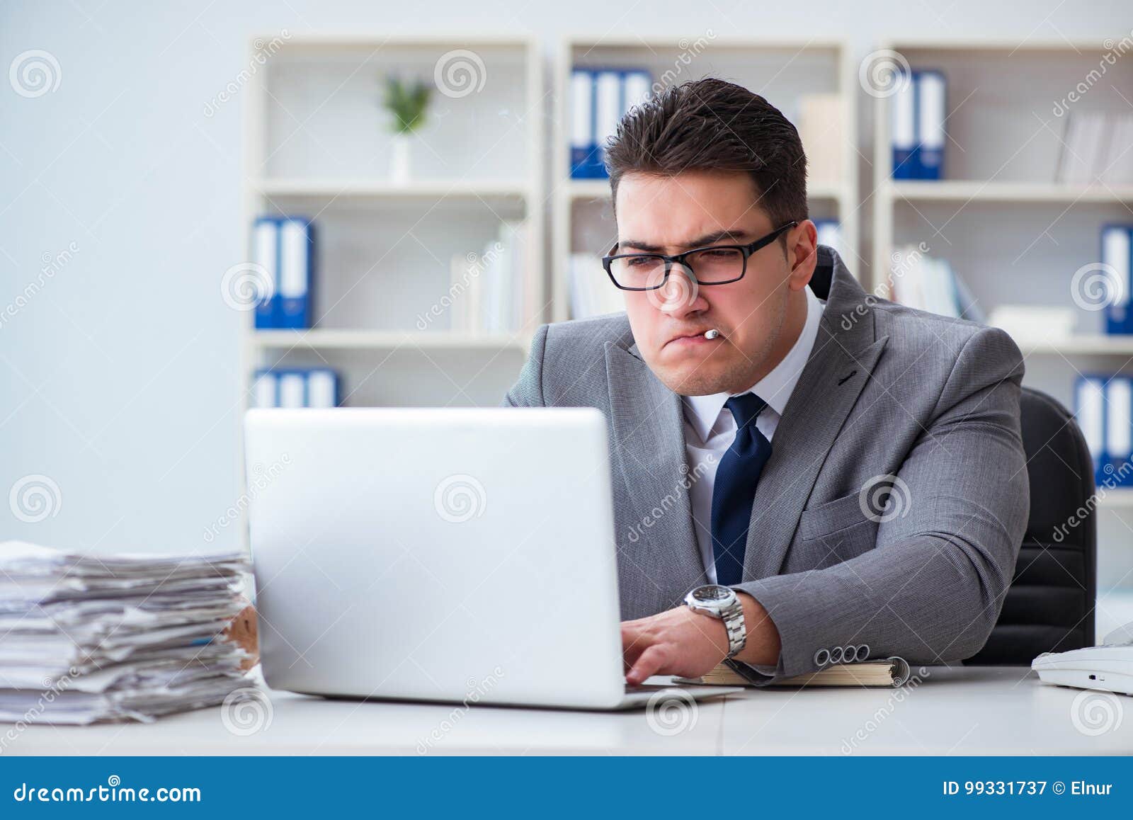 The Businessman Smoking in Office at Work Stock Image - Image of ...