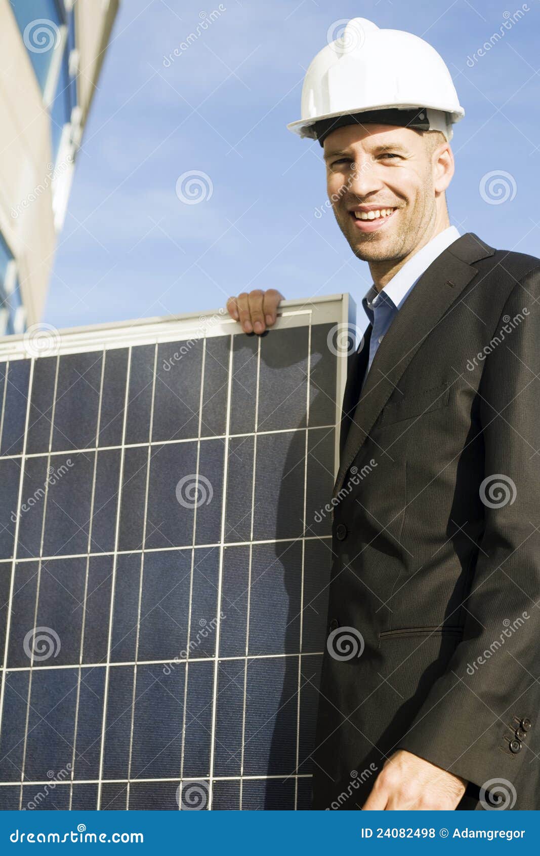 Businessman with Solar Panel Stock Photo - Image of conscious, mechanic ...