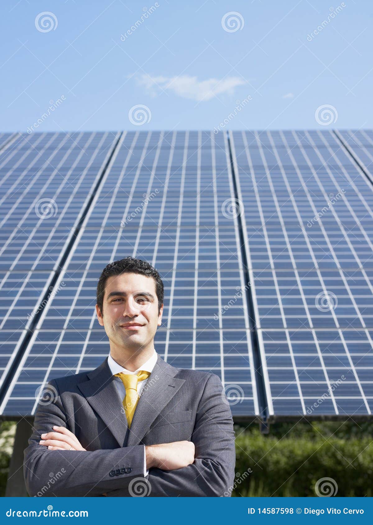 Businessman and Solar Panels Stock Photo - Image of environmental, blue ...