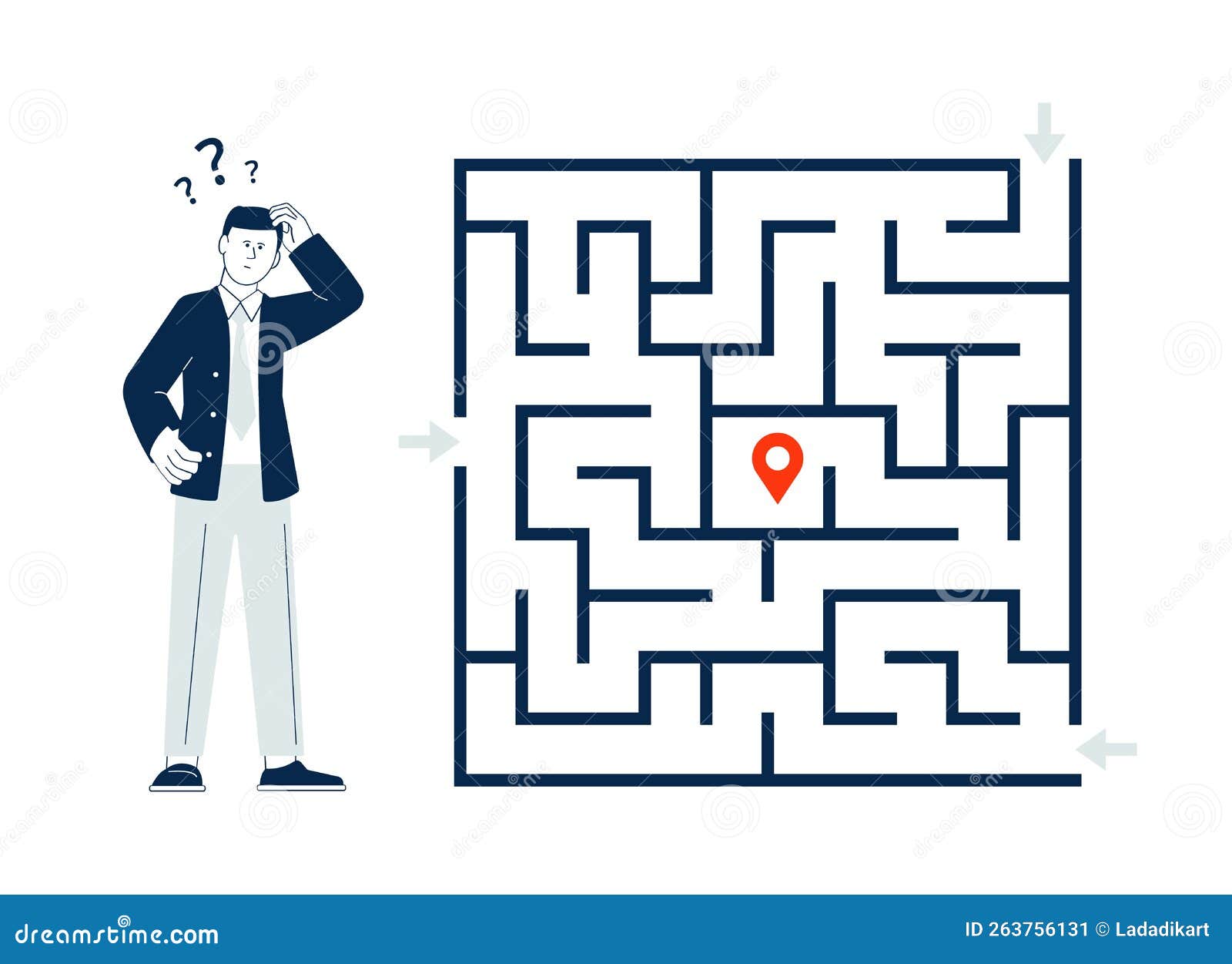 Businessman Solves Problem. Thoughtful Man and Complex Labyrinth ...