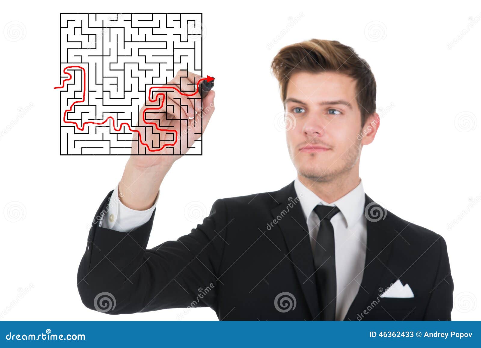 Businessman Solving Maze Puzzle On Transparent Screen Stock Image ...