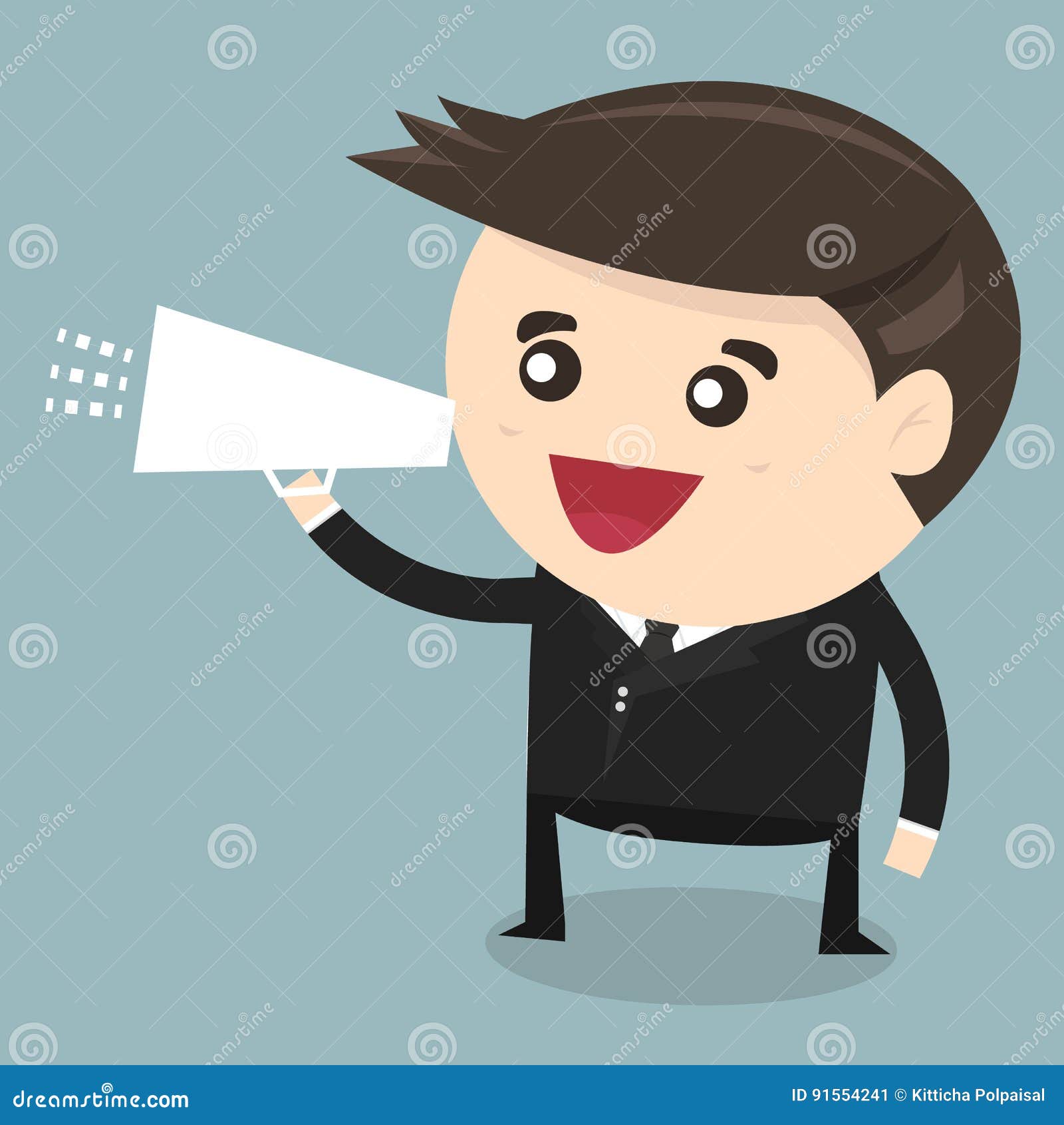 Businessman Speaking through Megaphone, Flat Design Stock Vector ...