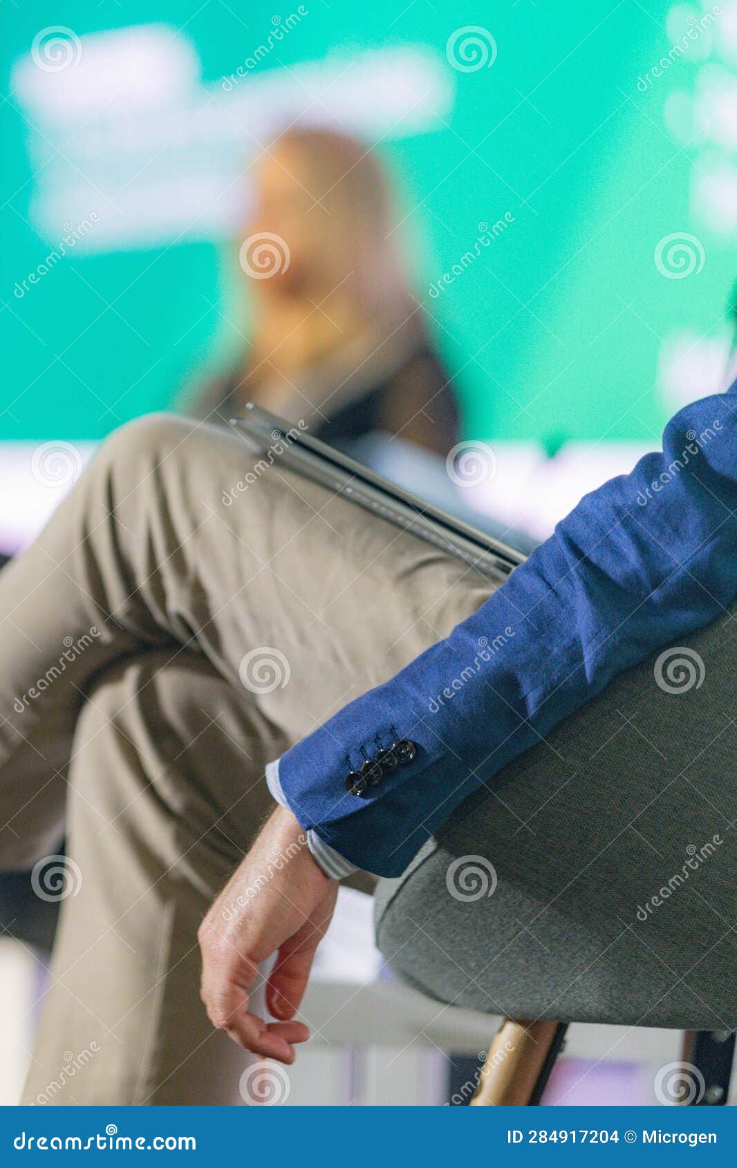 Businessman Spotlight: Attending Panel Discussion Stock Photo - Image ...