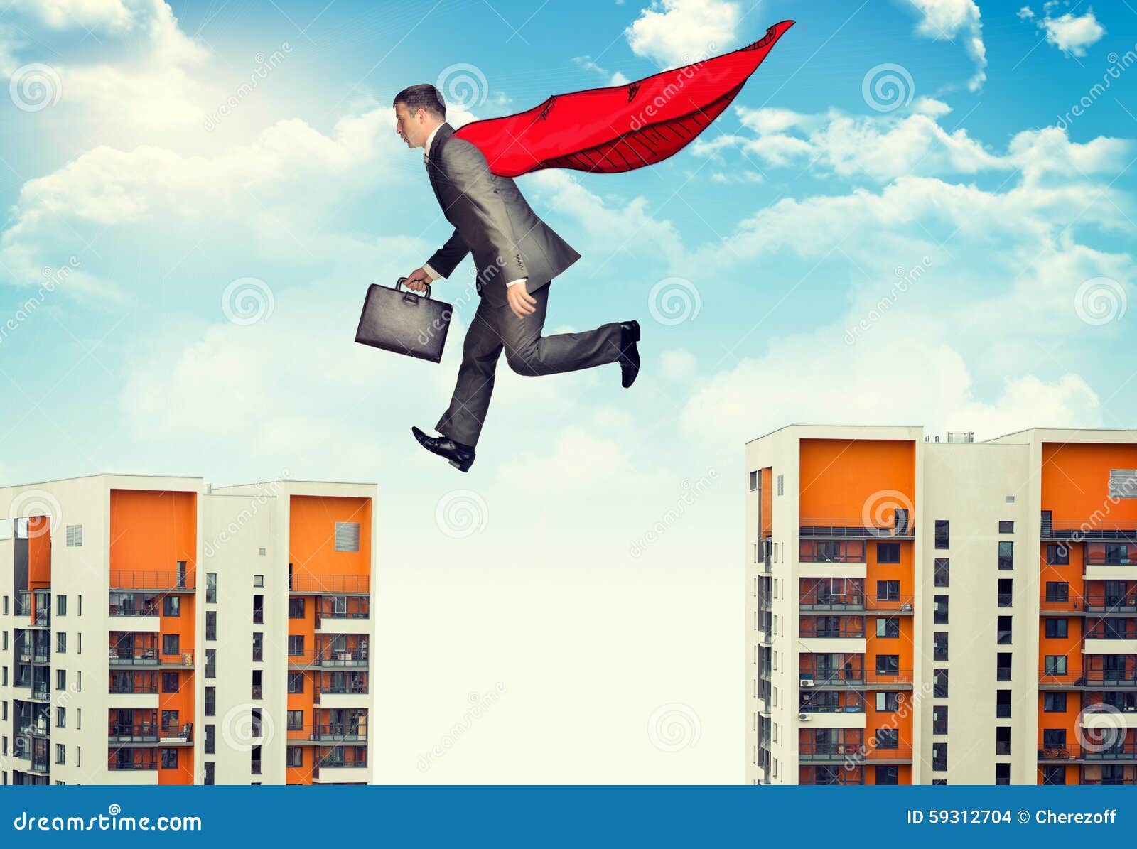 Businessman Springing Over Abyss Stock Photo - Image of house, building ...