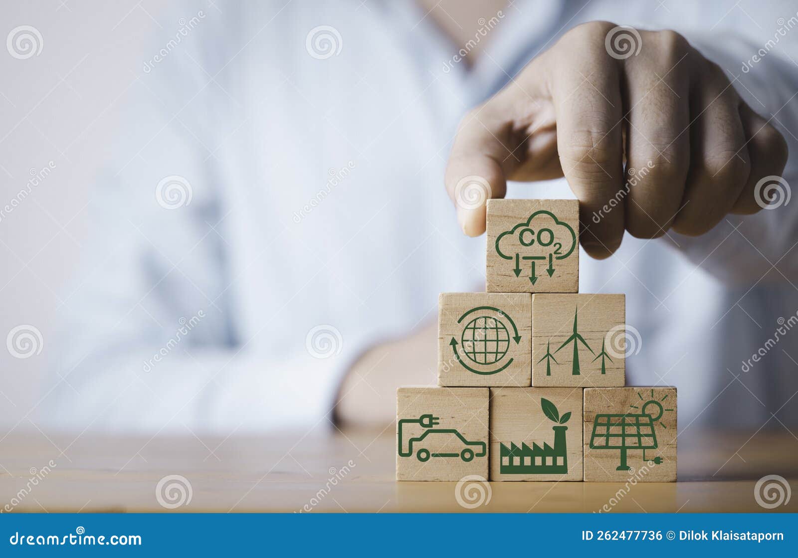 Businessman Stacking CO2 Reducing ,Recycle ,Green Factory Icon for Decrease CO2 , Carbon ...