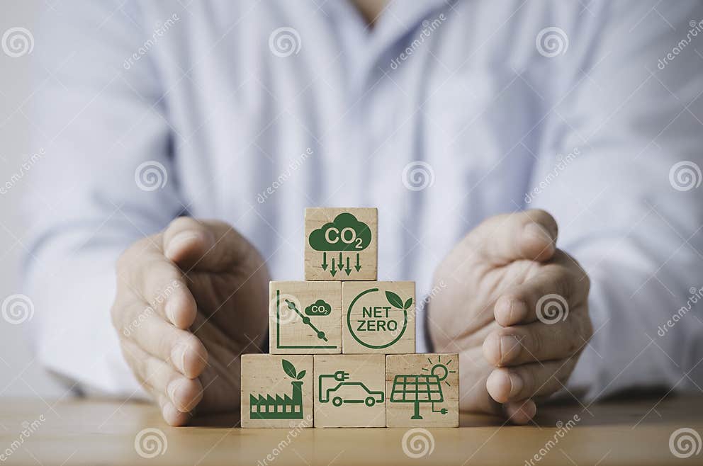 Businessman Stacking CO2 Reducing ,Recycle ,Green Factory Icon for Decrease CO2 , Carbon ...