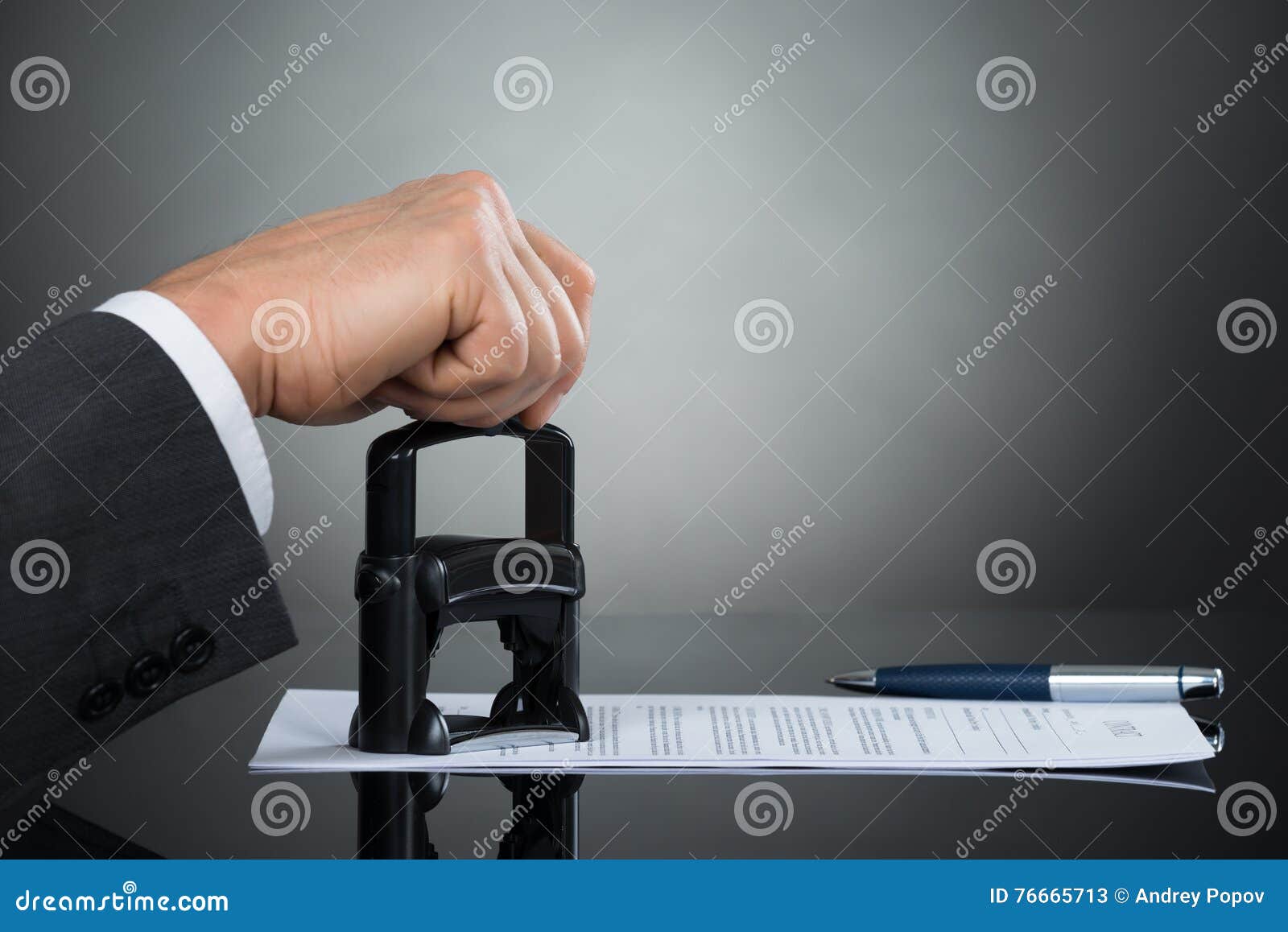 Businessman Stamping Contract Document at Office Desk Stock Image ...