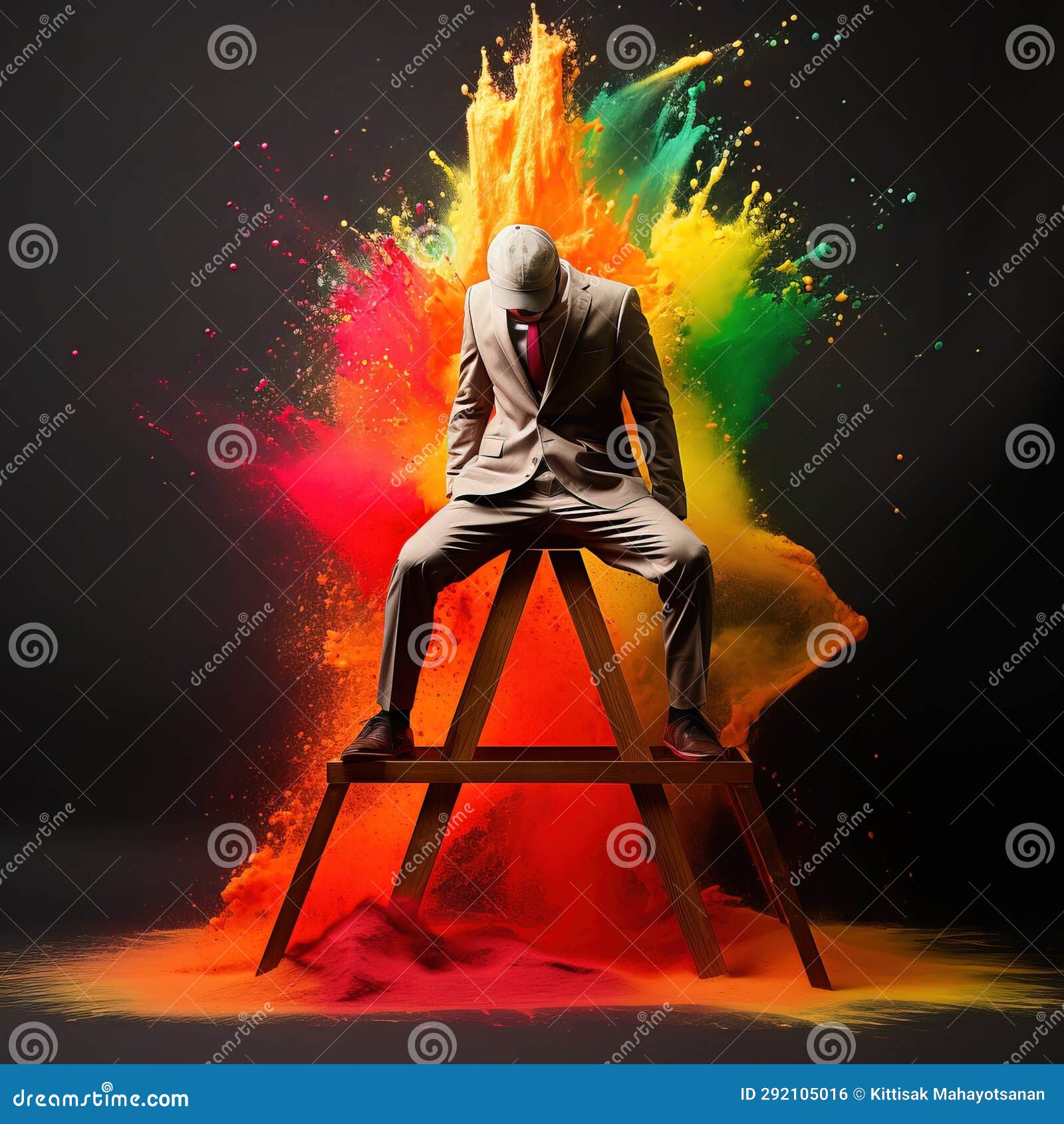 Businessman Stand Straight Up a Triangle, Falling Over the Style is ...