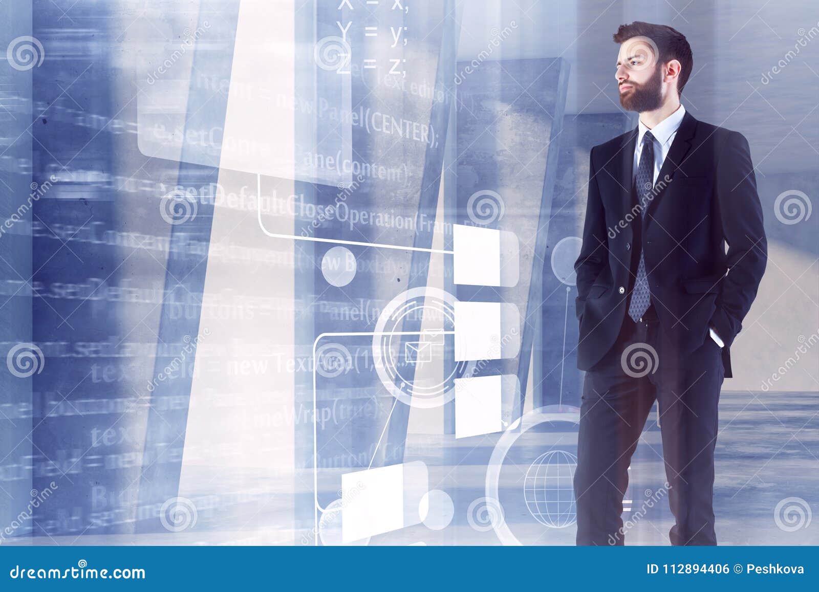 Man with Blurry Computing Pattern Stock Photo - Image of language ...