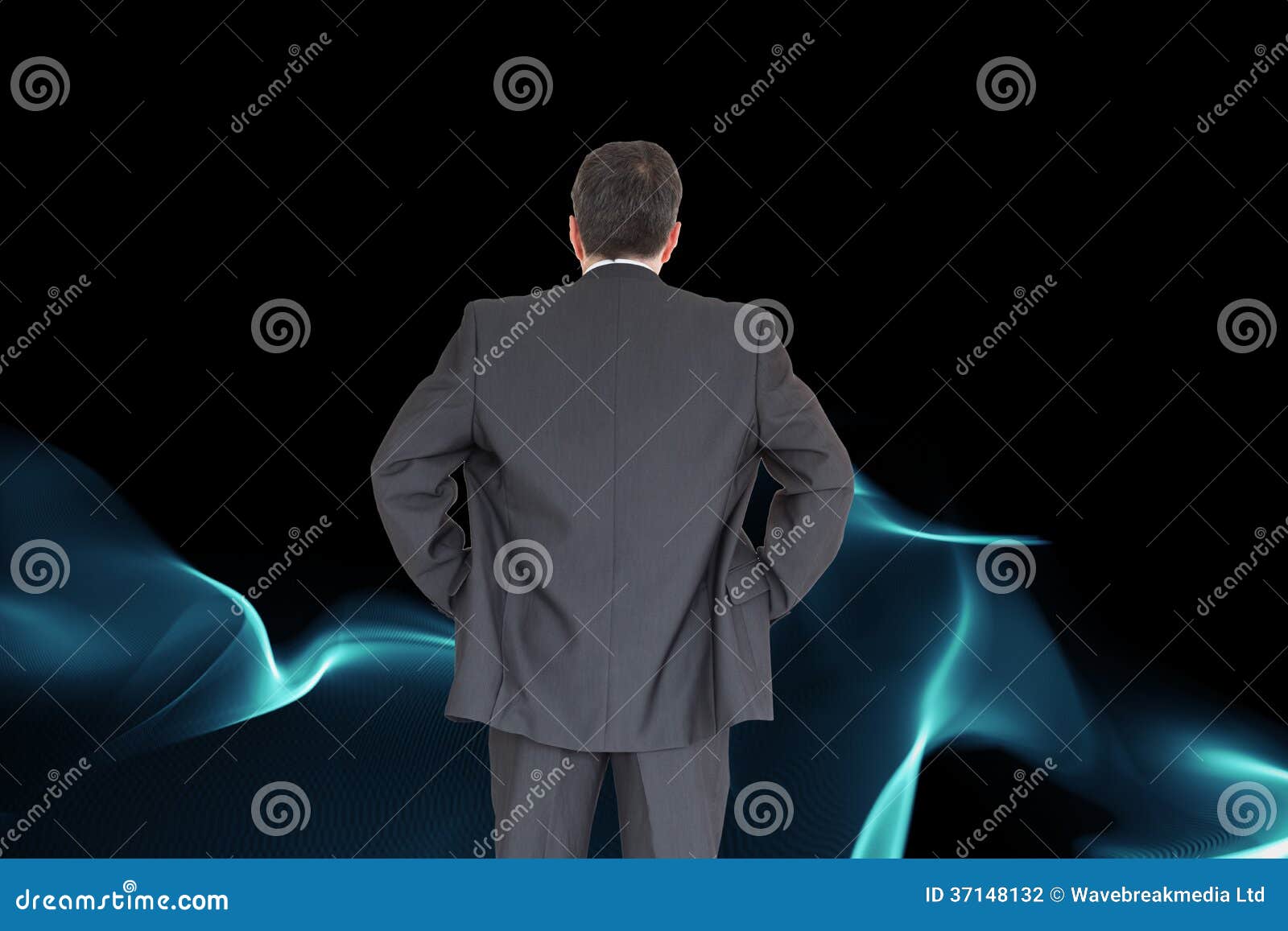 Businessman Standing Back To the Camera with Hands on Hip Stock Photo ...