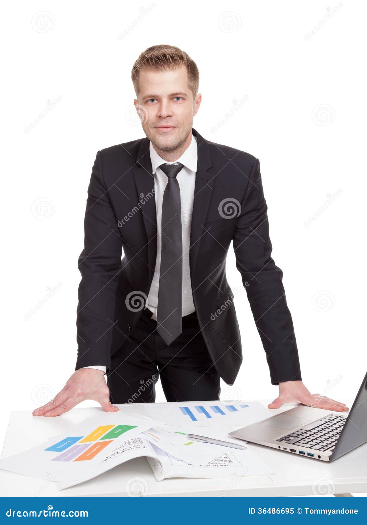 Businessman Standing Behind the Office Desk Stock Image - Image of ...