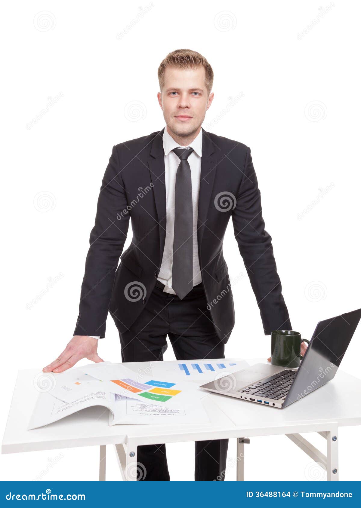 Businessman Standing Behind the Office Desk Stock Photo - Image of ...