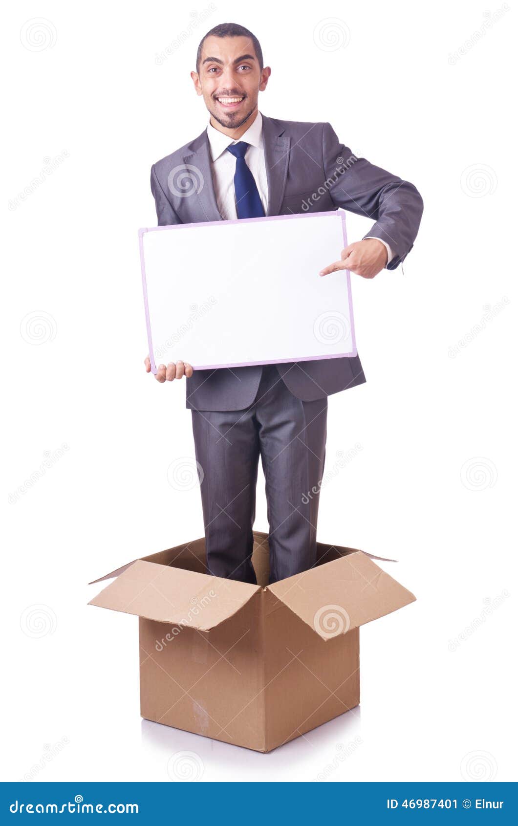 Businessman Standing in the Box Isolated Stock Image - Image of frame ...