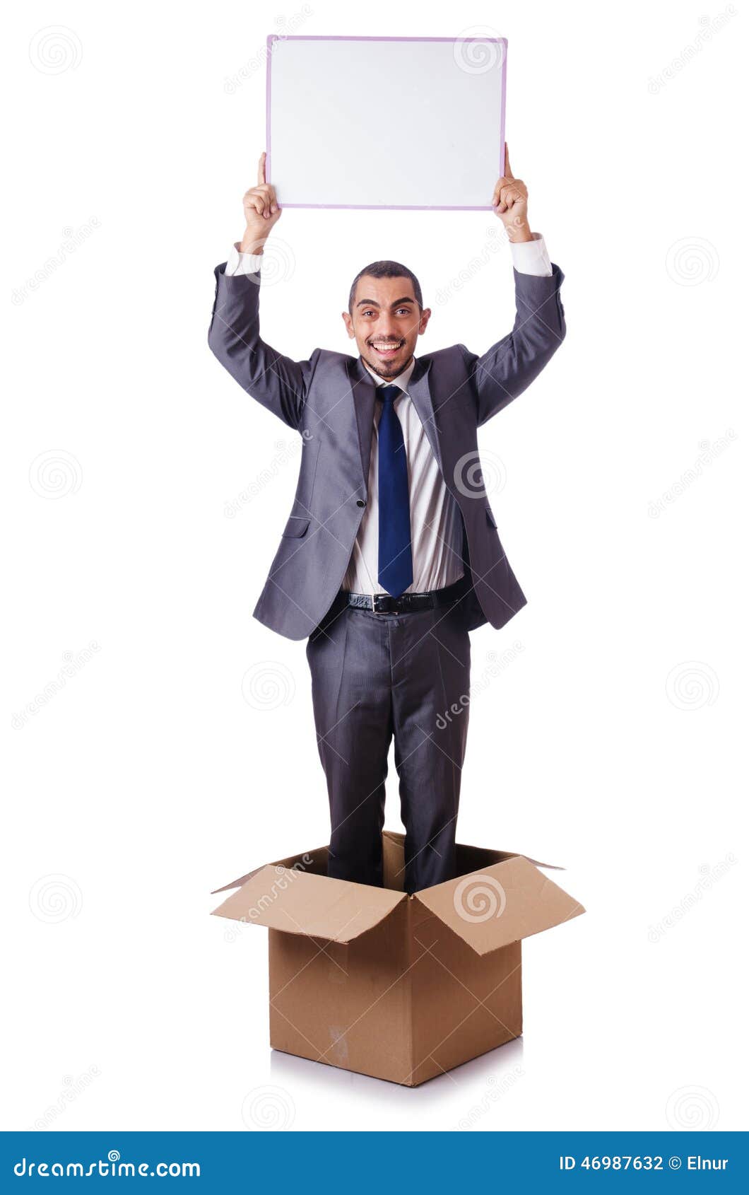 Businessman Standing in the Box Isolated Stock Photo - Image of package ...