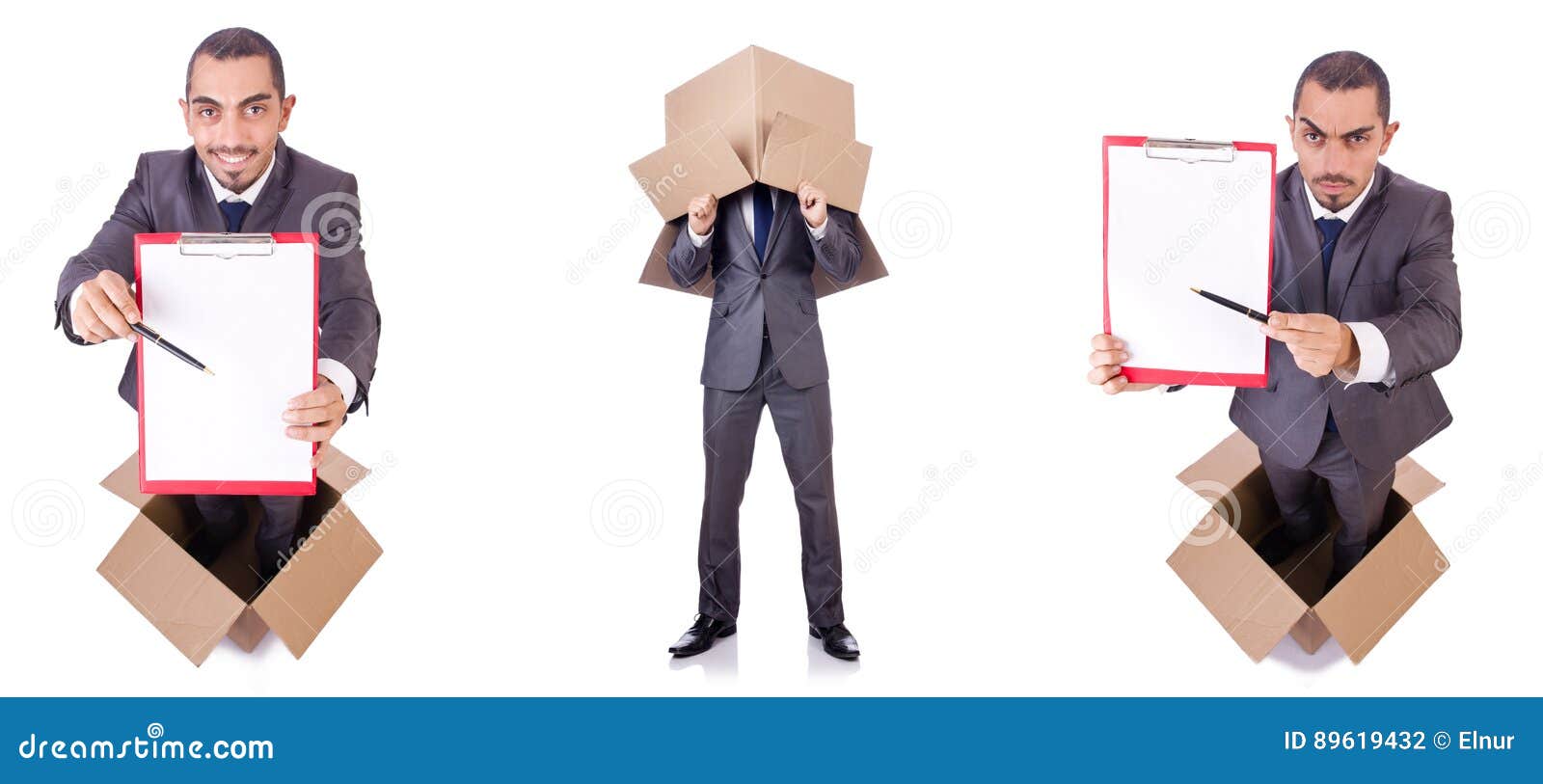 The Businessman Standing in the Box Isolated on White Stock Photo ...